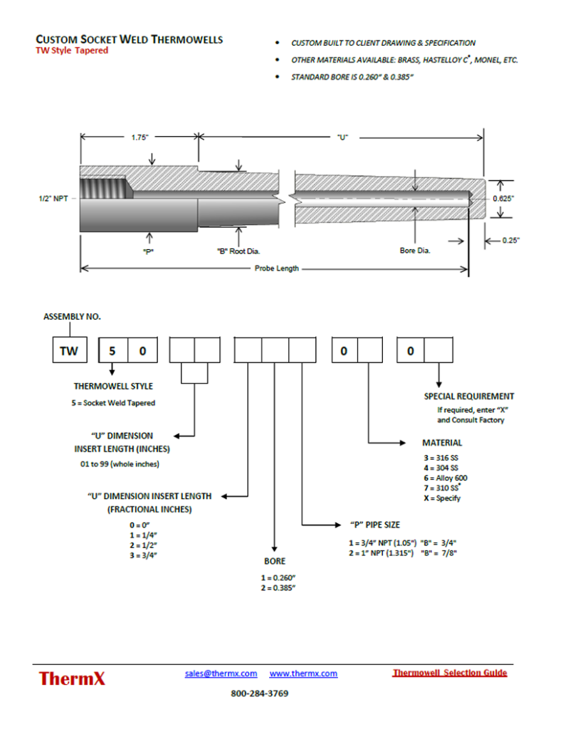 Custom Socket Weld Tapered Thermowell - ThermX Southwest
